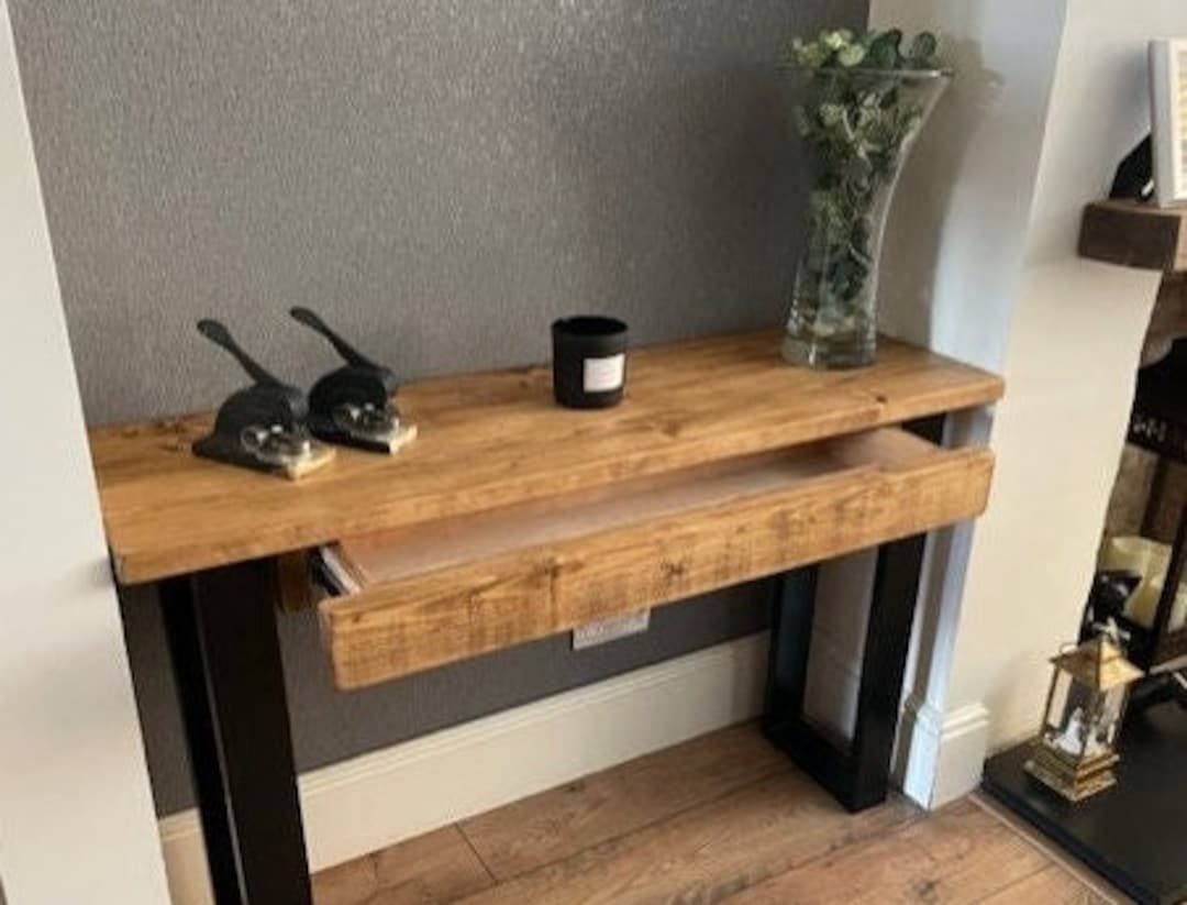 Tall Rustic Console Hallway Narrow Table With Drawer on Steel - Etsy