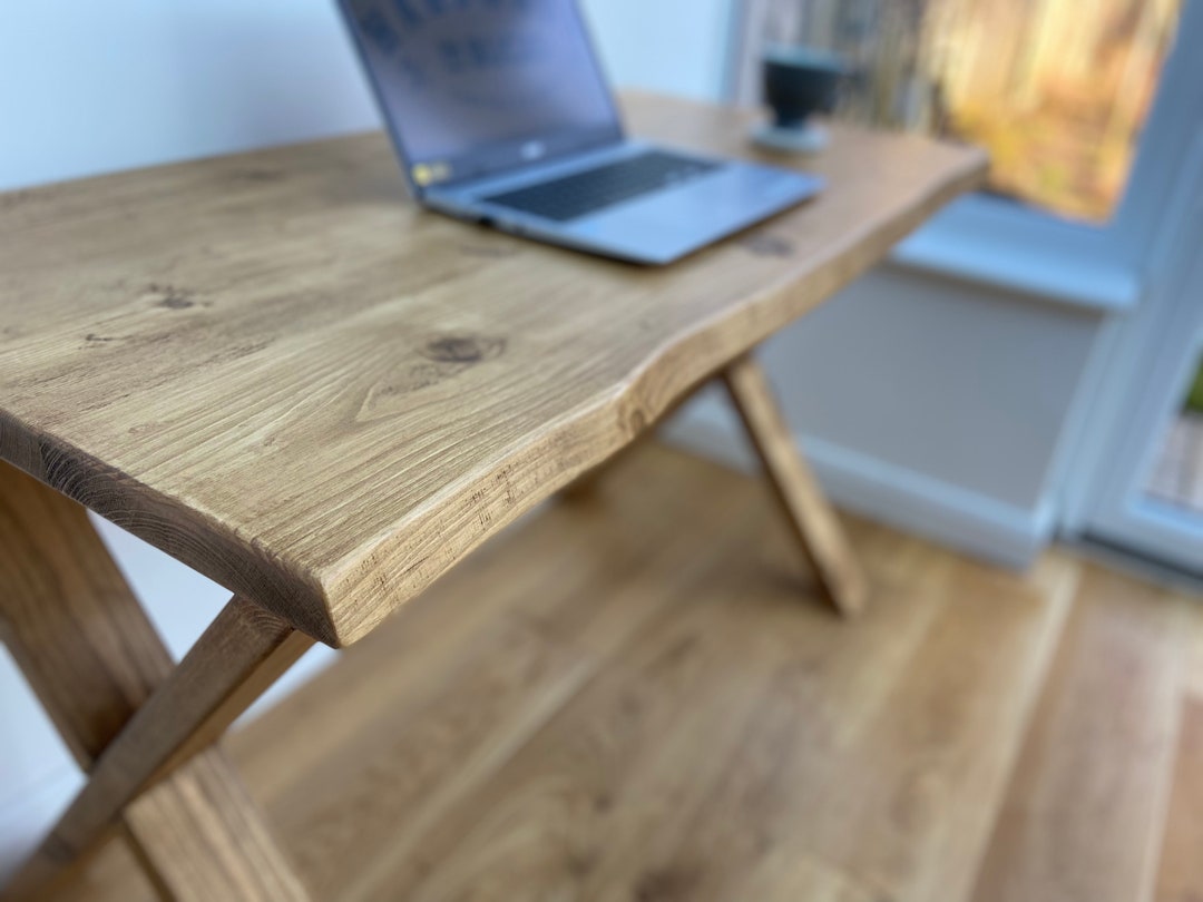Live Edge Rustic Desk on Timber X-frame Legs Handmade From Solid Wood ...