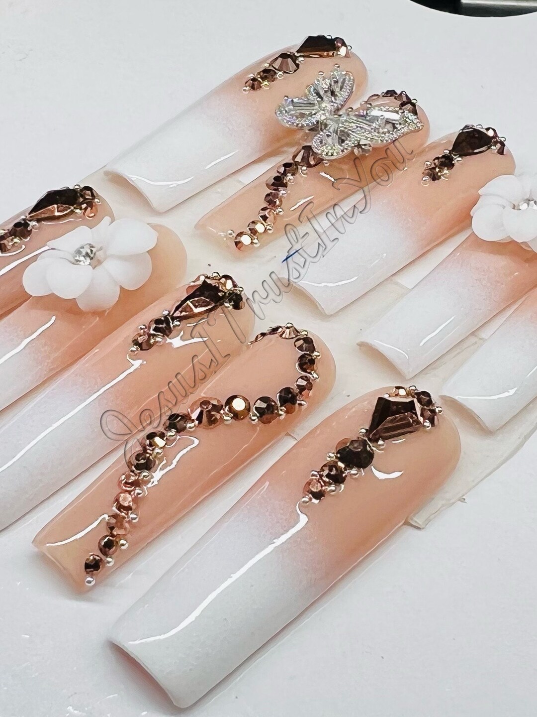BUTTERFLY SPARKLE XXL Ballerina Gel Press on Nails | Reusable Nails ...