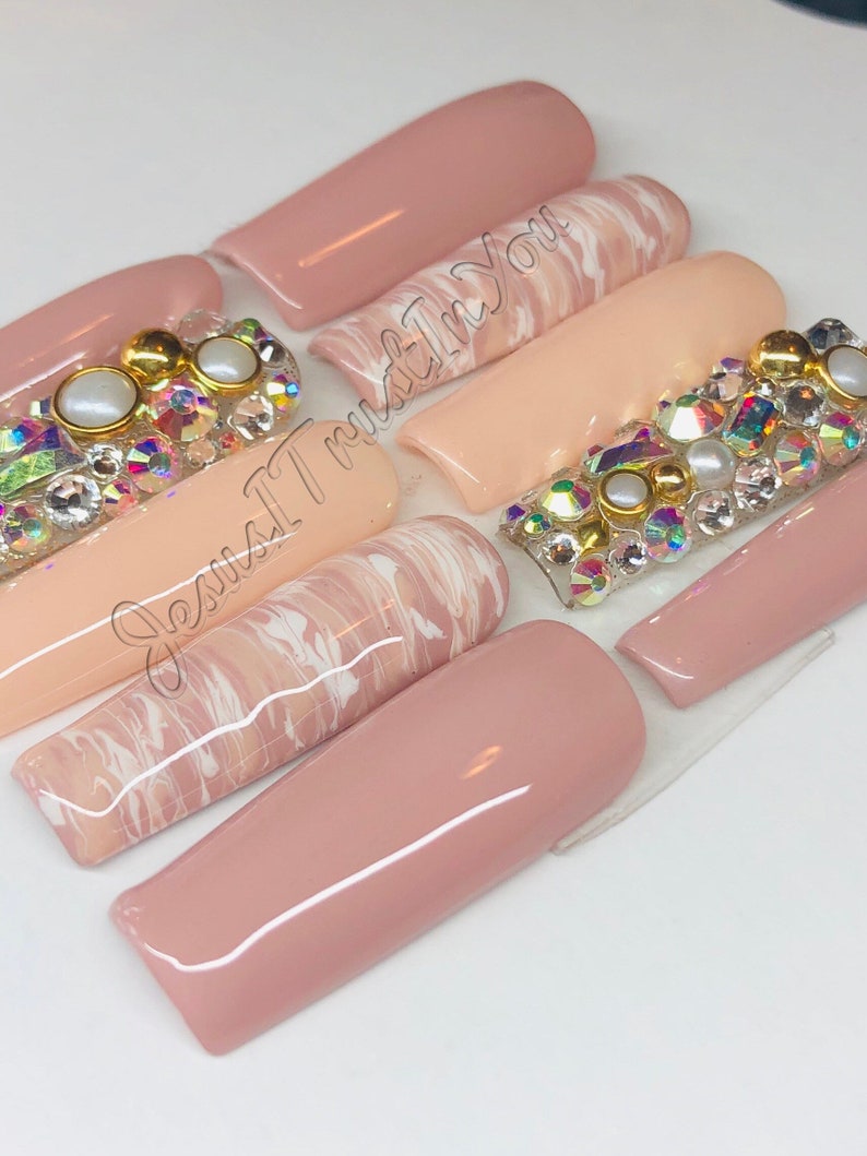 BLESSED Long Square Gel Press on Nails - Etsy