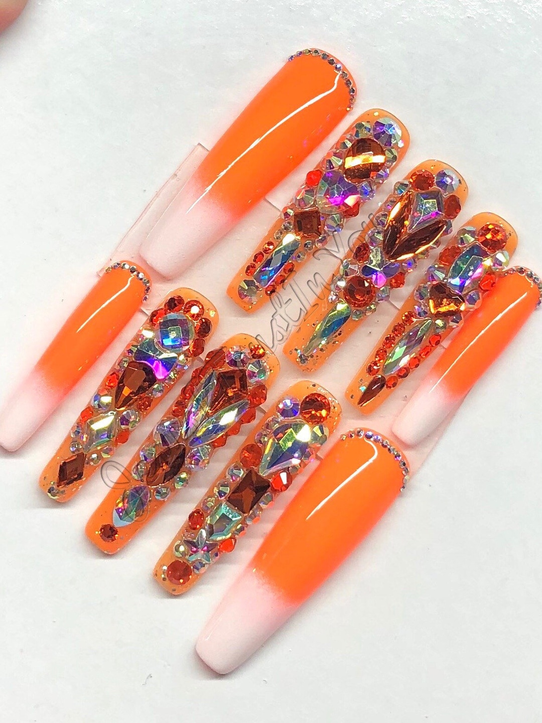 Fall Sparkle - XXL Ballerina Gel Press on Nails| Reusable Nails | Long ...