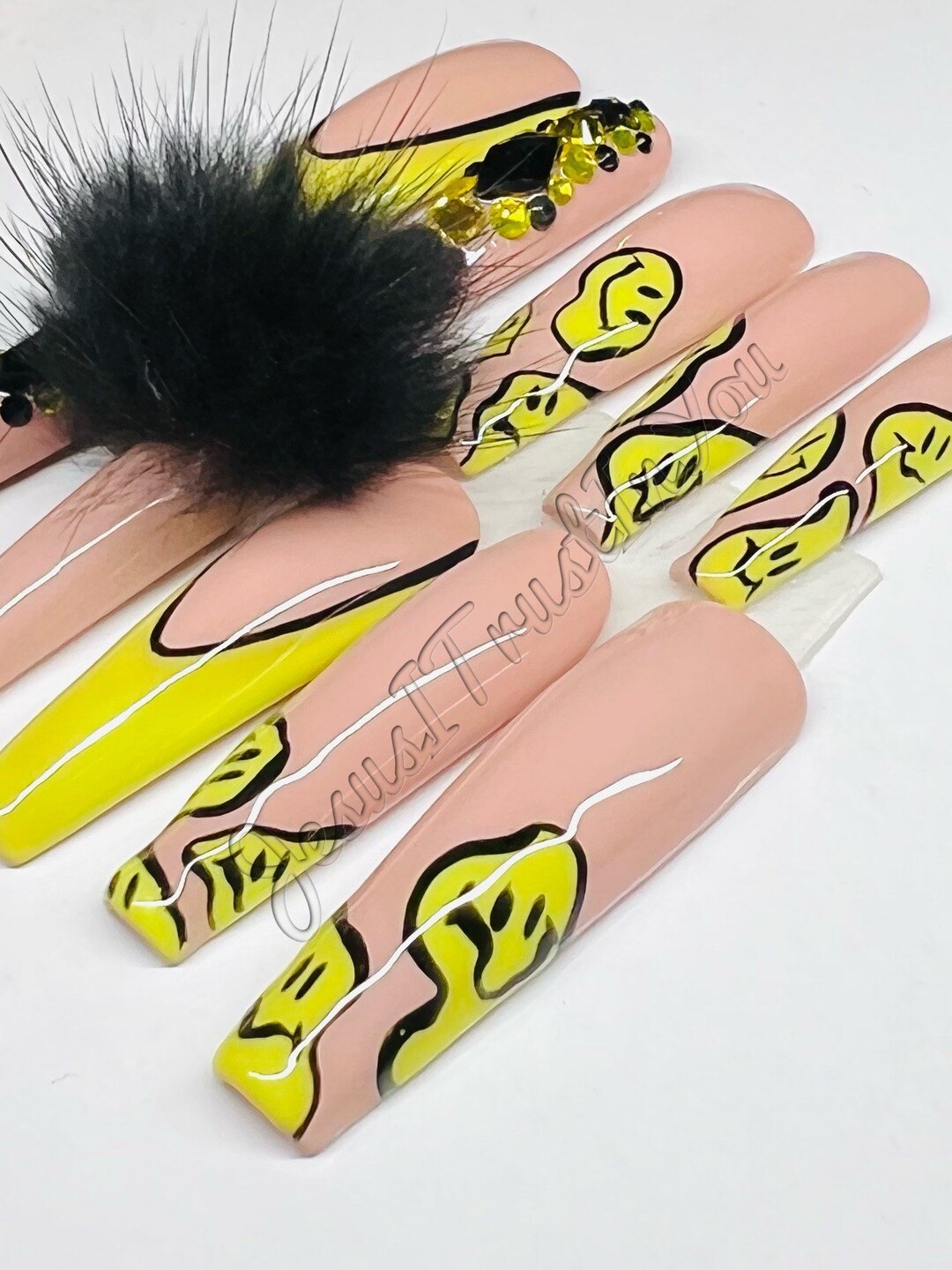 SMILEY XXL Ballerina Gel Press on Nails | Reusable Nails | Long Nails ...