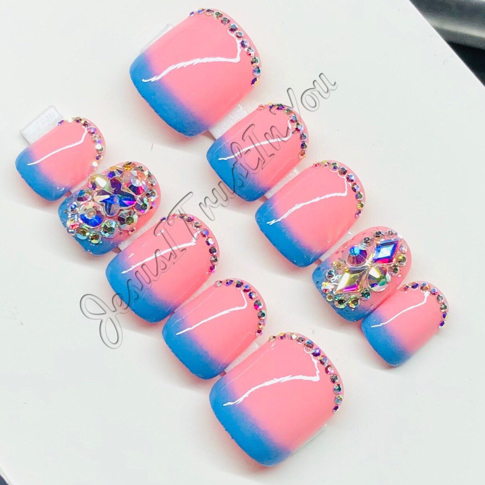 COTTON CANDY Short Square Gel Press on Nails - Etsy