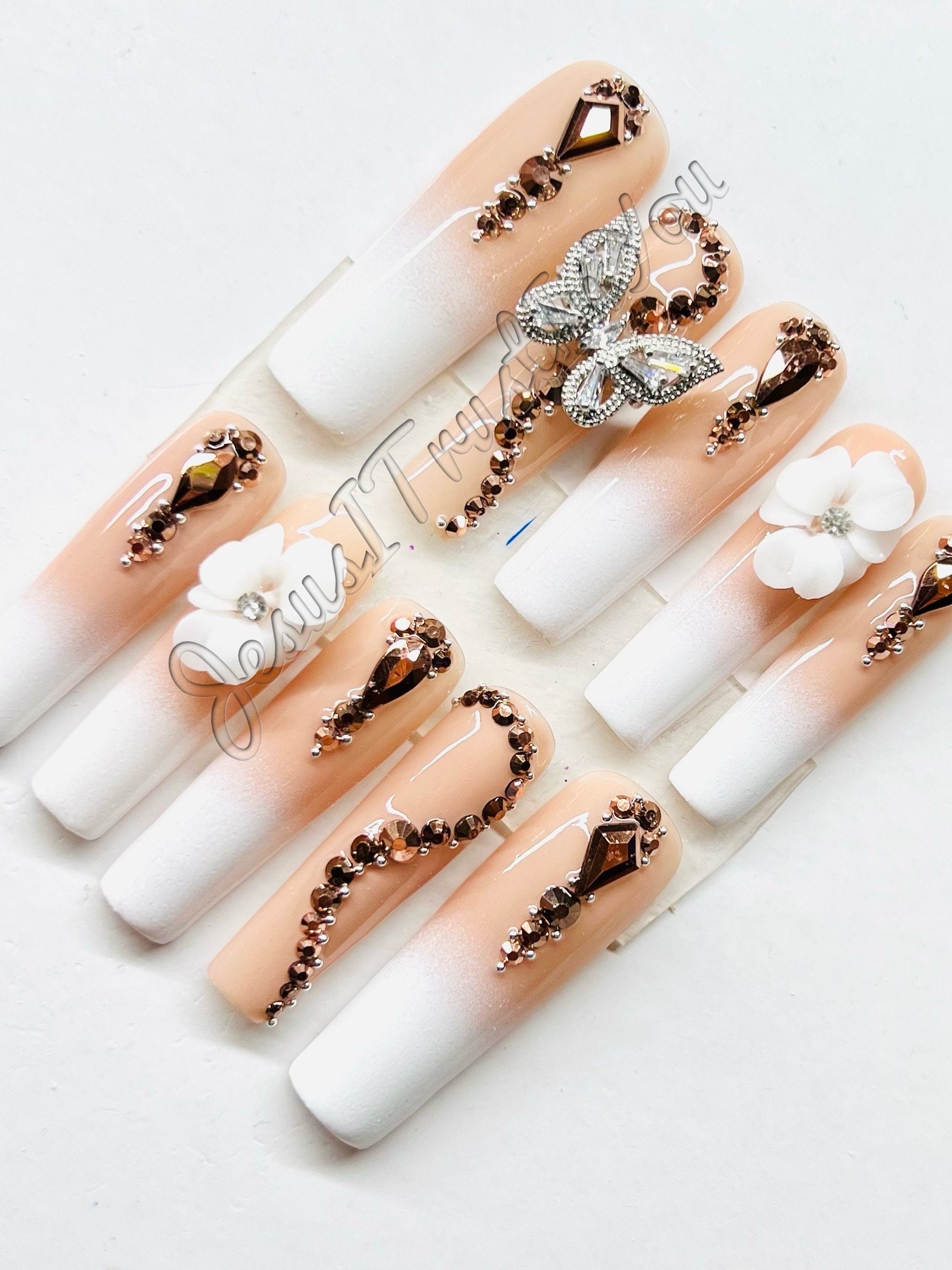 BUTTERFLY SPARKLE XXL Ballerina Gel Press on Nails | Reusable Nails ...