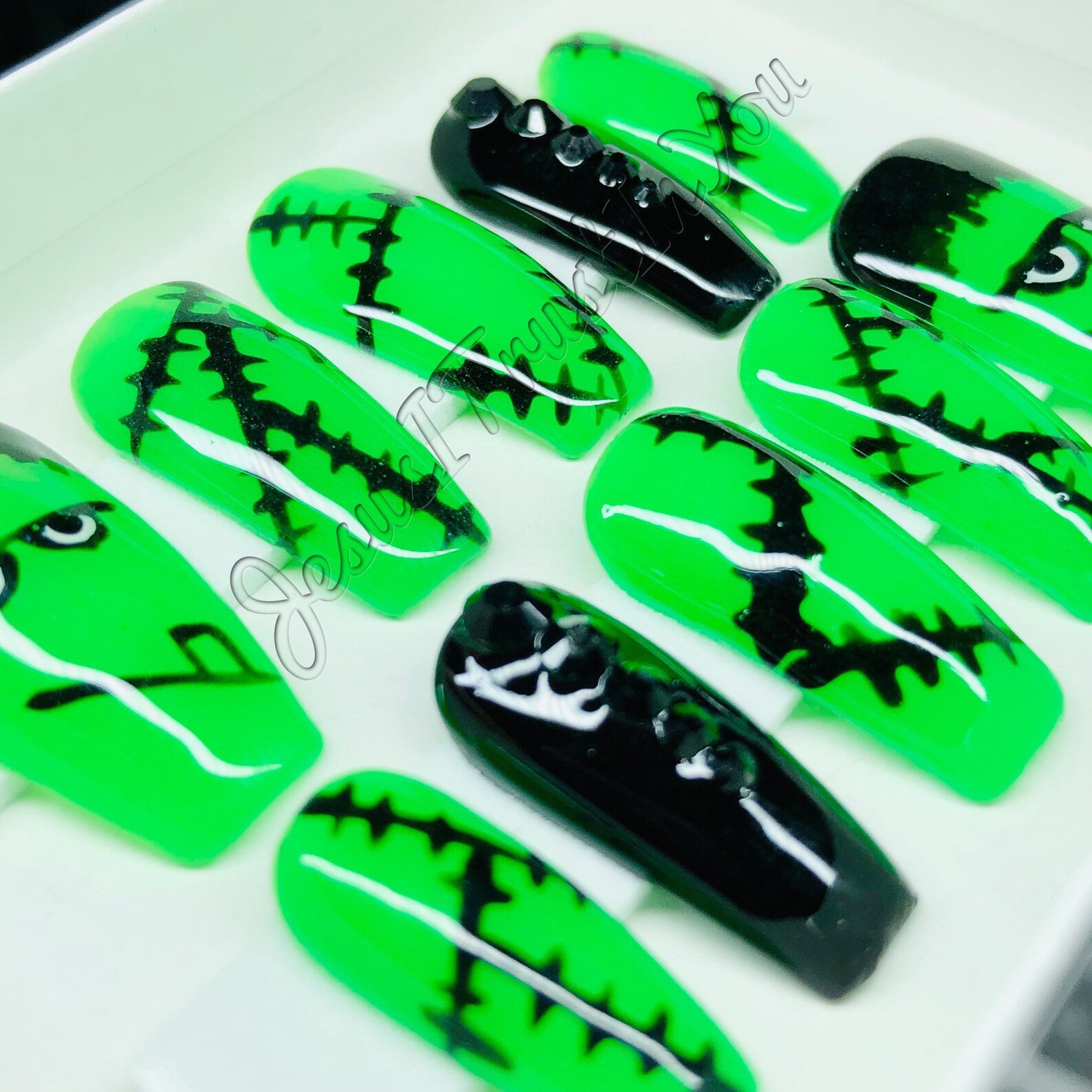 FRANKENSTEIN HALLOWEEN Gel Polish Press on Nails - Etsy
