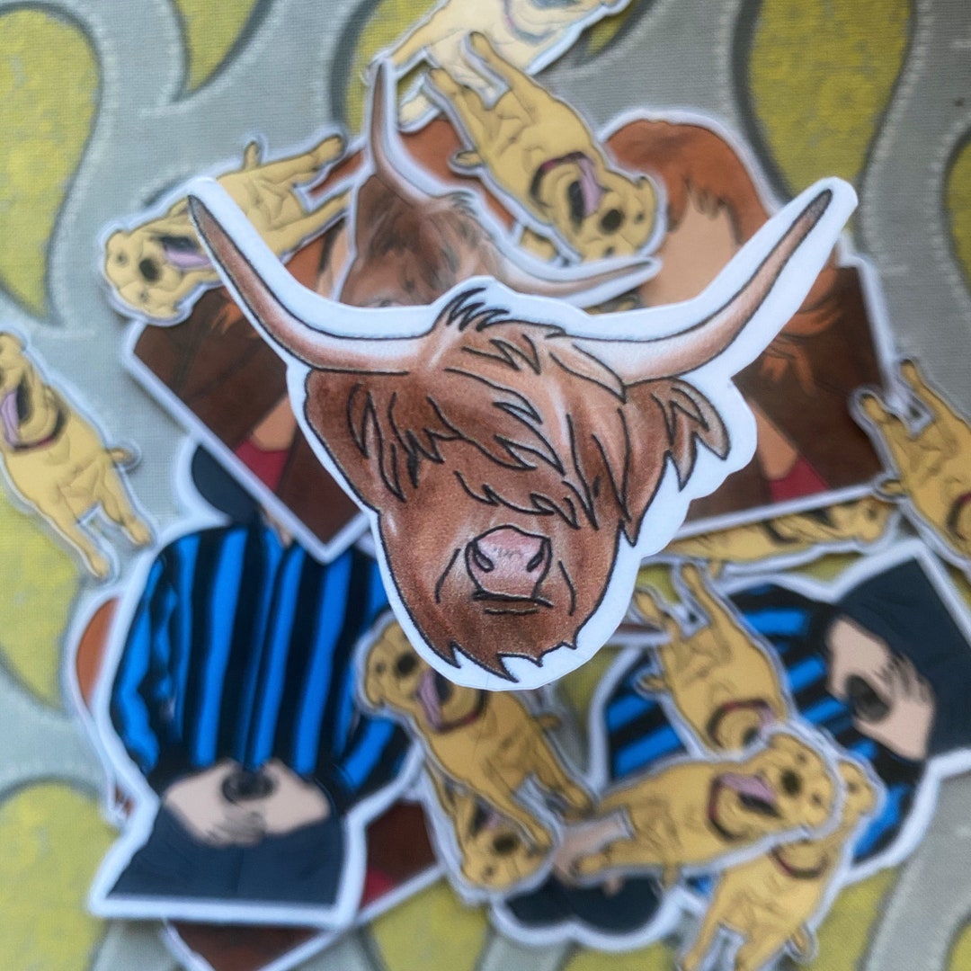 Highland Cow Hand-drawn Sticker - Etsy
