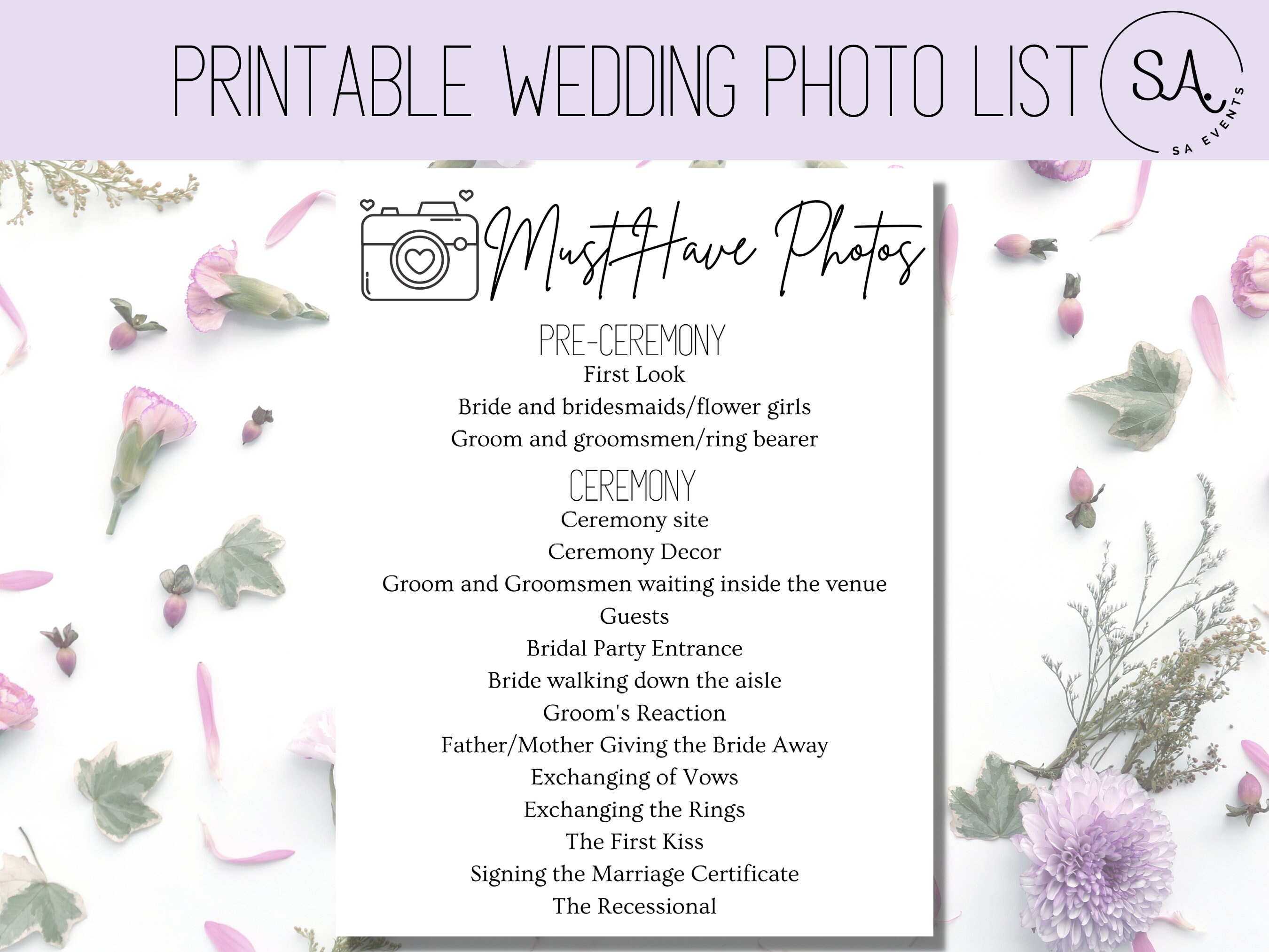 Printable Wedding Photo Must Have List - PDF - NEW PRICE - Photography ...