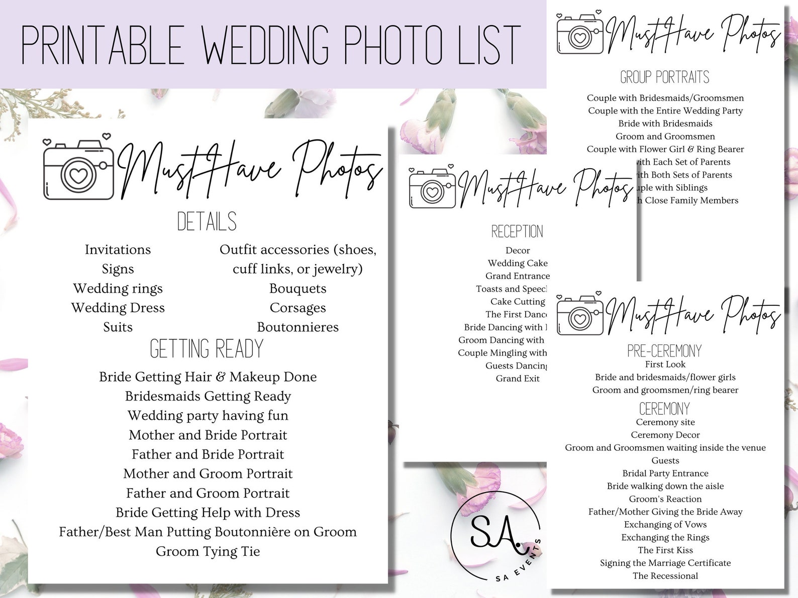Printable Wedding Photo Must Have List - PDF - NEW PRICE - Photography ...