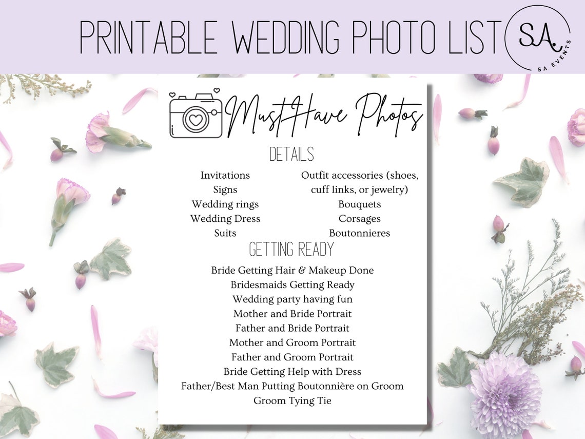 Printable Wedding Photo Must Have List - PDF - NEW PRICE - Photography ...