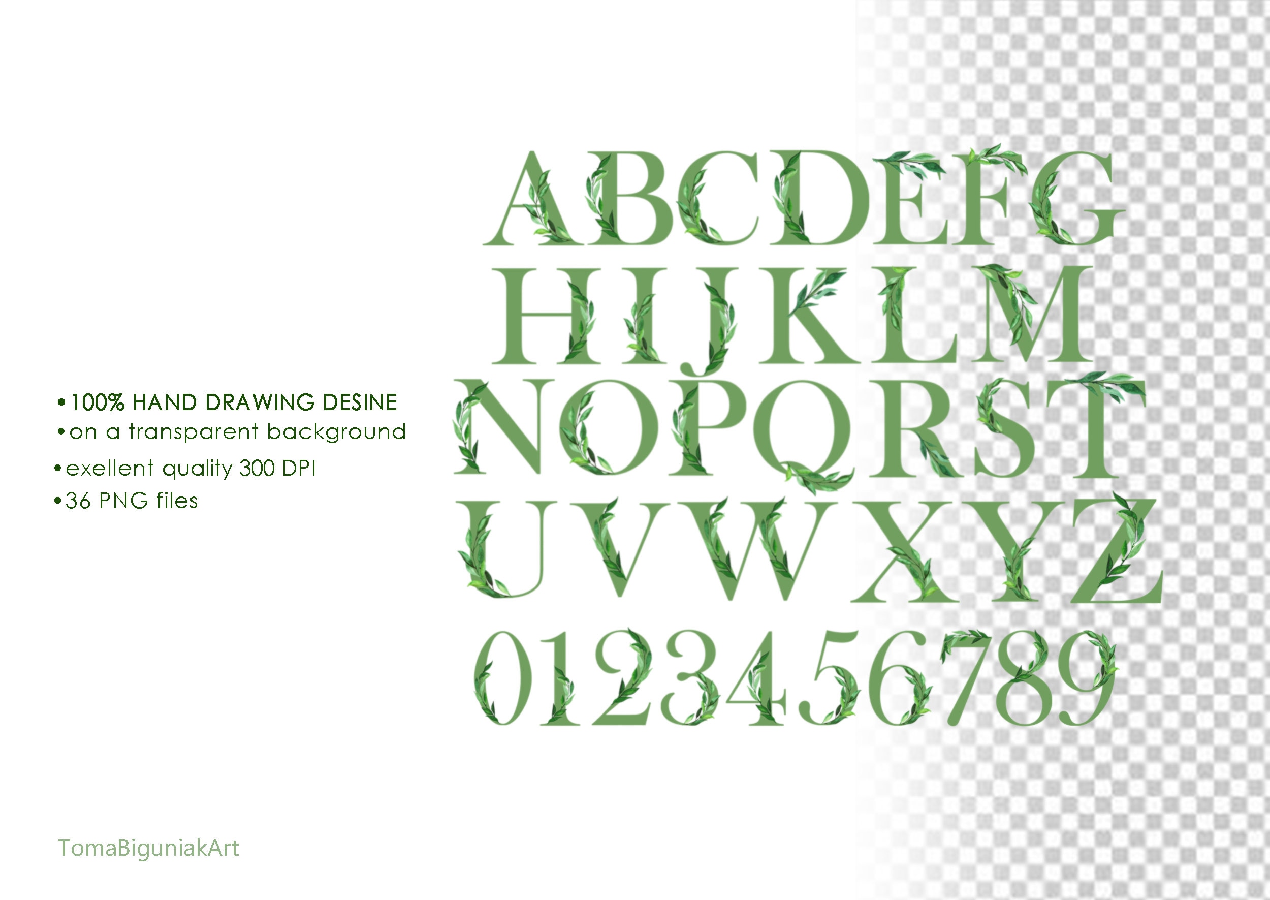 36 PNG Greenery ABC Alphabet Numbers Green Leaves Floral - Etsy