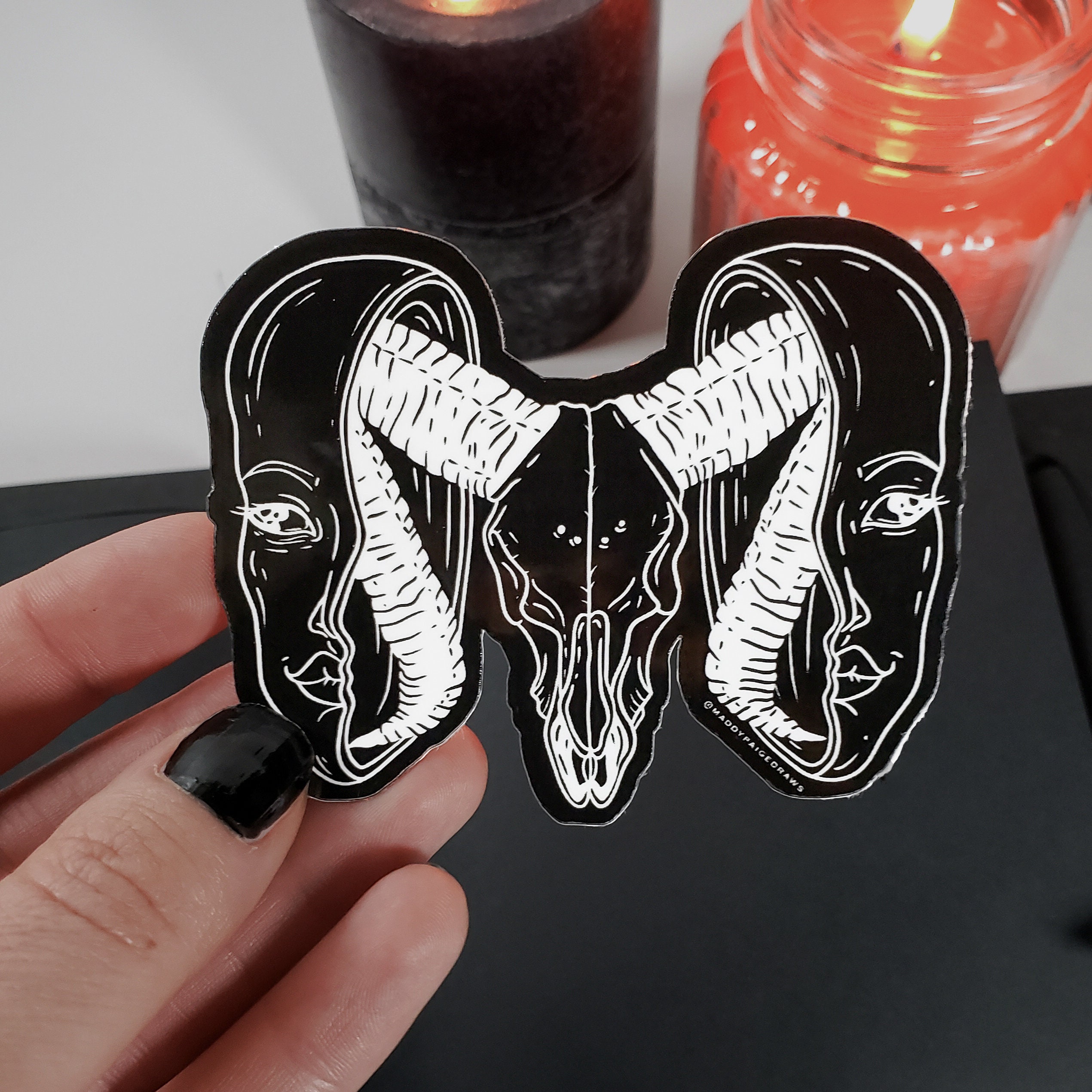 Surreal Ram Skull Vinyl Sticker Handmade | Etsy