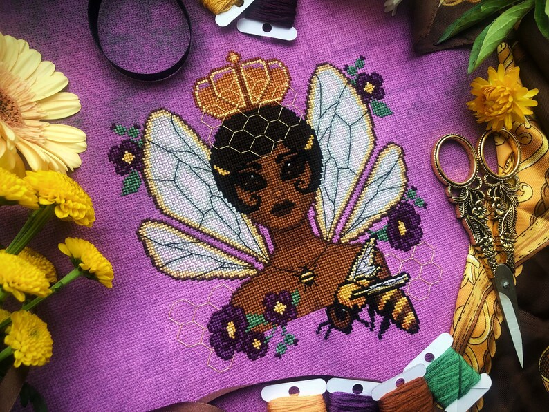 Queen Bee Portrait Cross Stitch Pattern Flower Girl Bee - Etsy