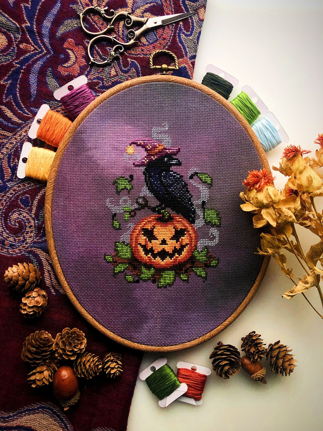 Jack-crow-lantern Crow Cross Stitch Pattern Cozy Autumn Evil Halloween ...