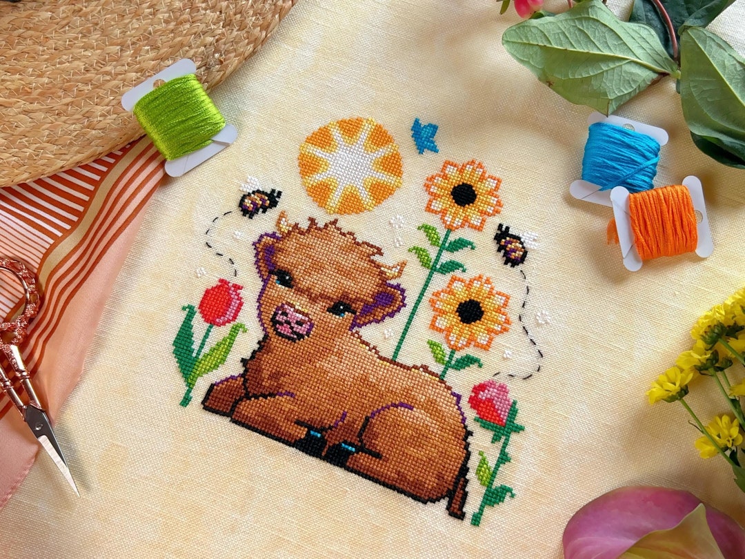 Wee Highland Calf - Highland Cow Cross Stitch Pattern - Adorable ...