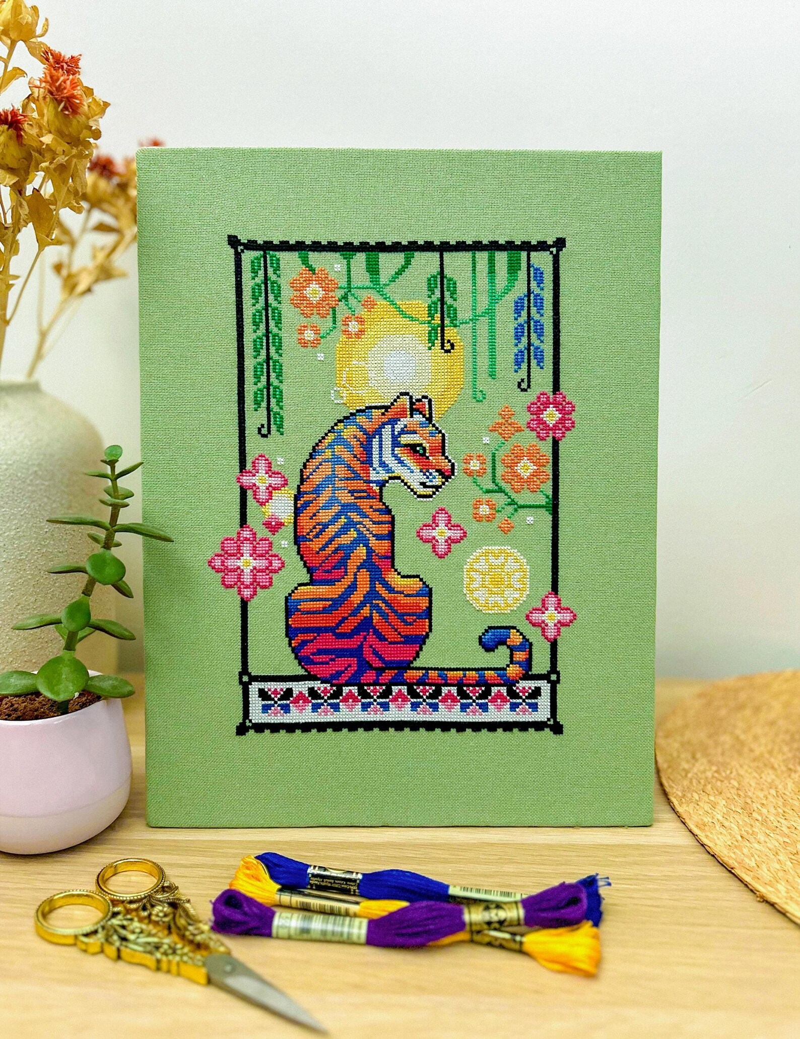 Art Nouveau Tiger Cross Stitch Pattern - Colorful Tiger - Plants ...