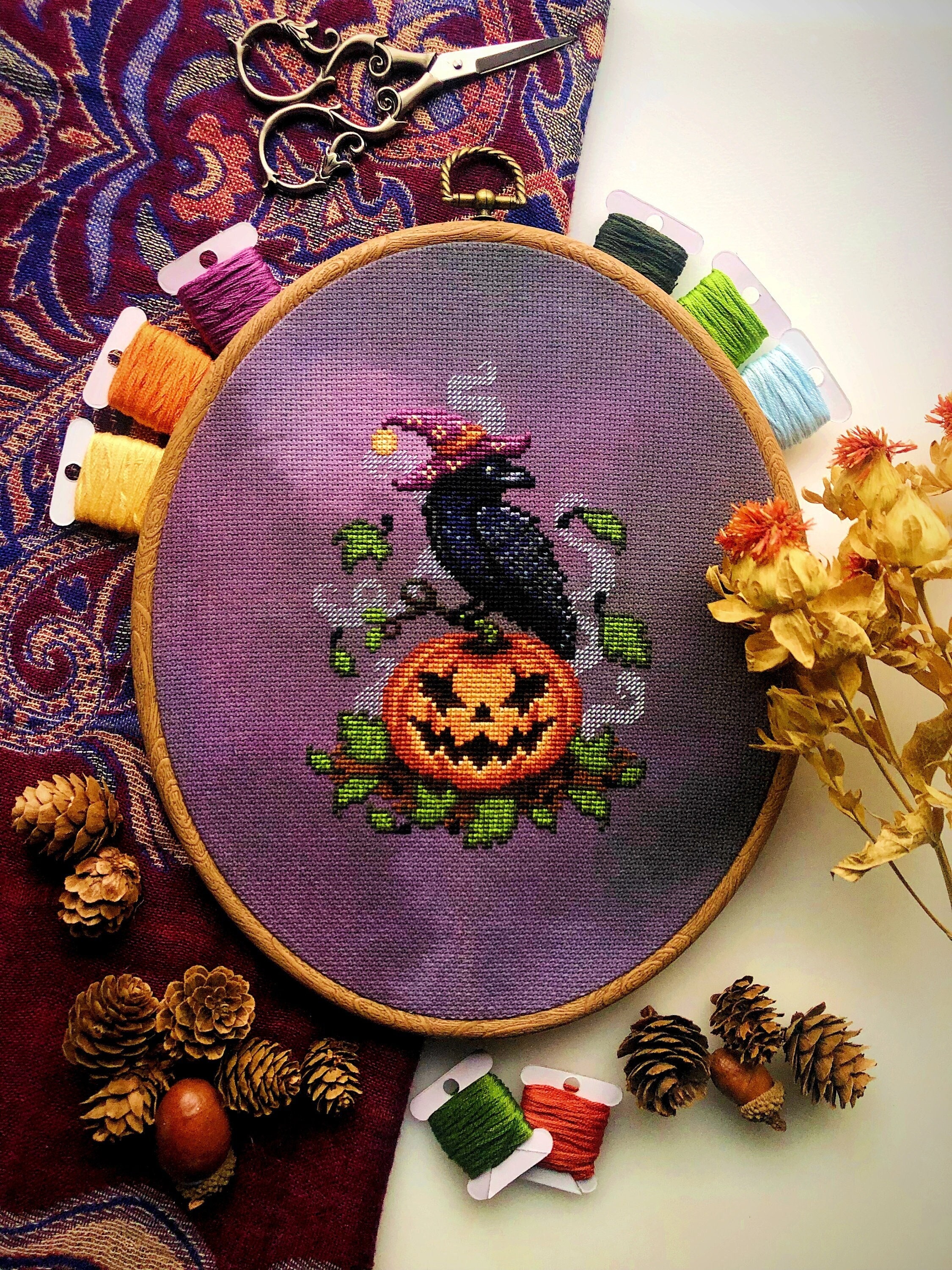 Jack-crow-lantern - Crow Cross Stitch Pattern - Cozy Autumn - Evil ...