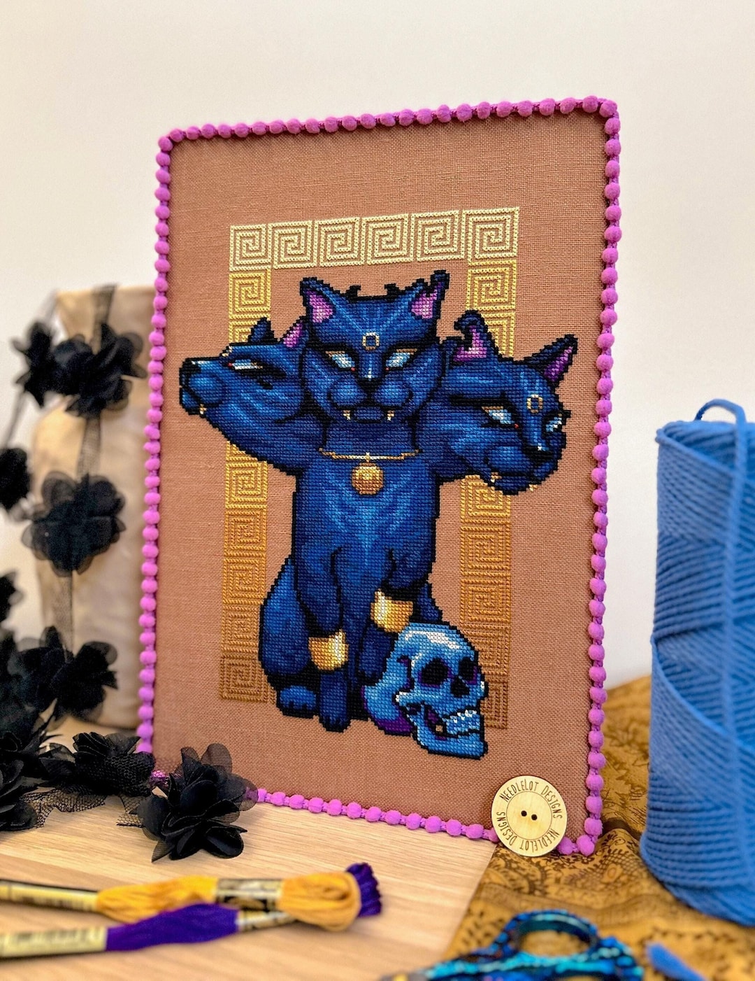 Cerberpuss - Cat Cerberus Cross Stitch - Mythical Cryptid Cross Stitch ...