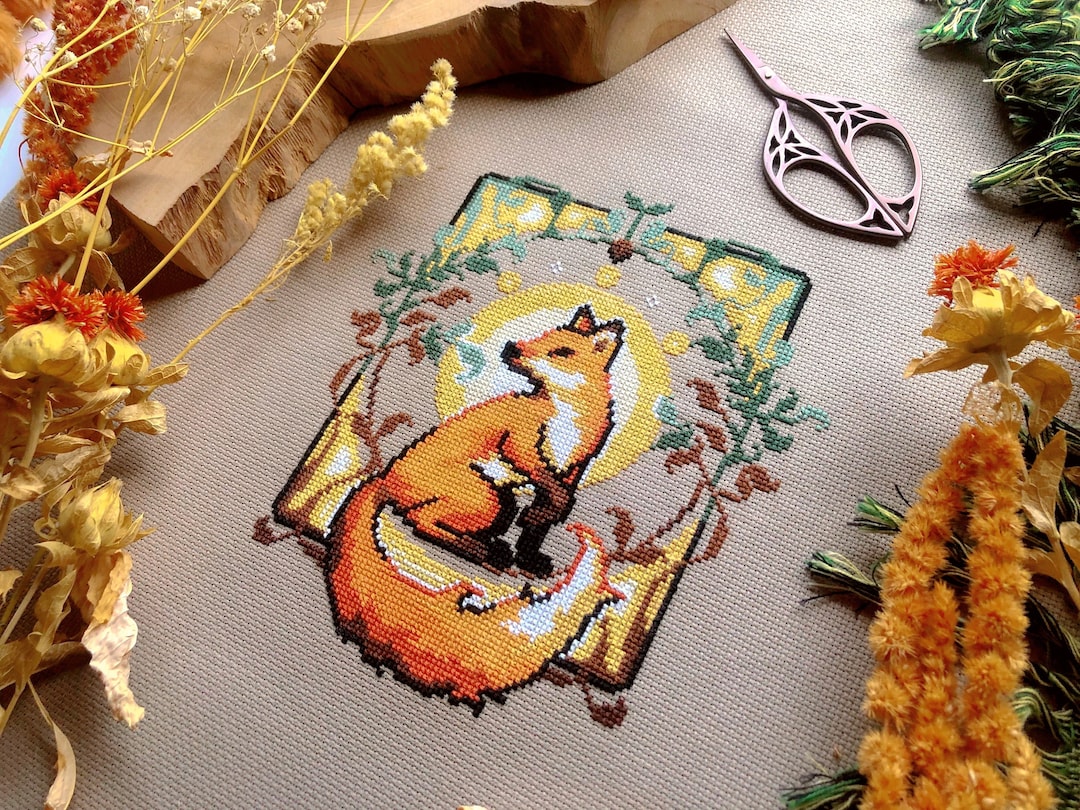 Art Nouveau Fox - Fancy Fox - Floral Arrangement - Forest Cross Stitch ...