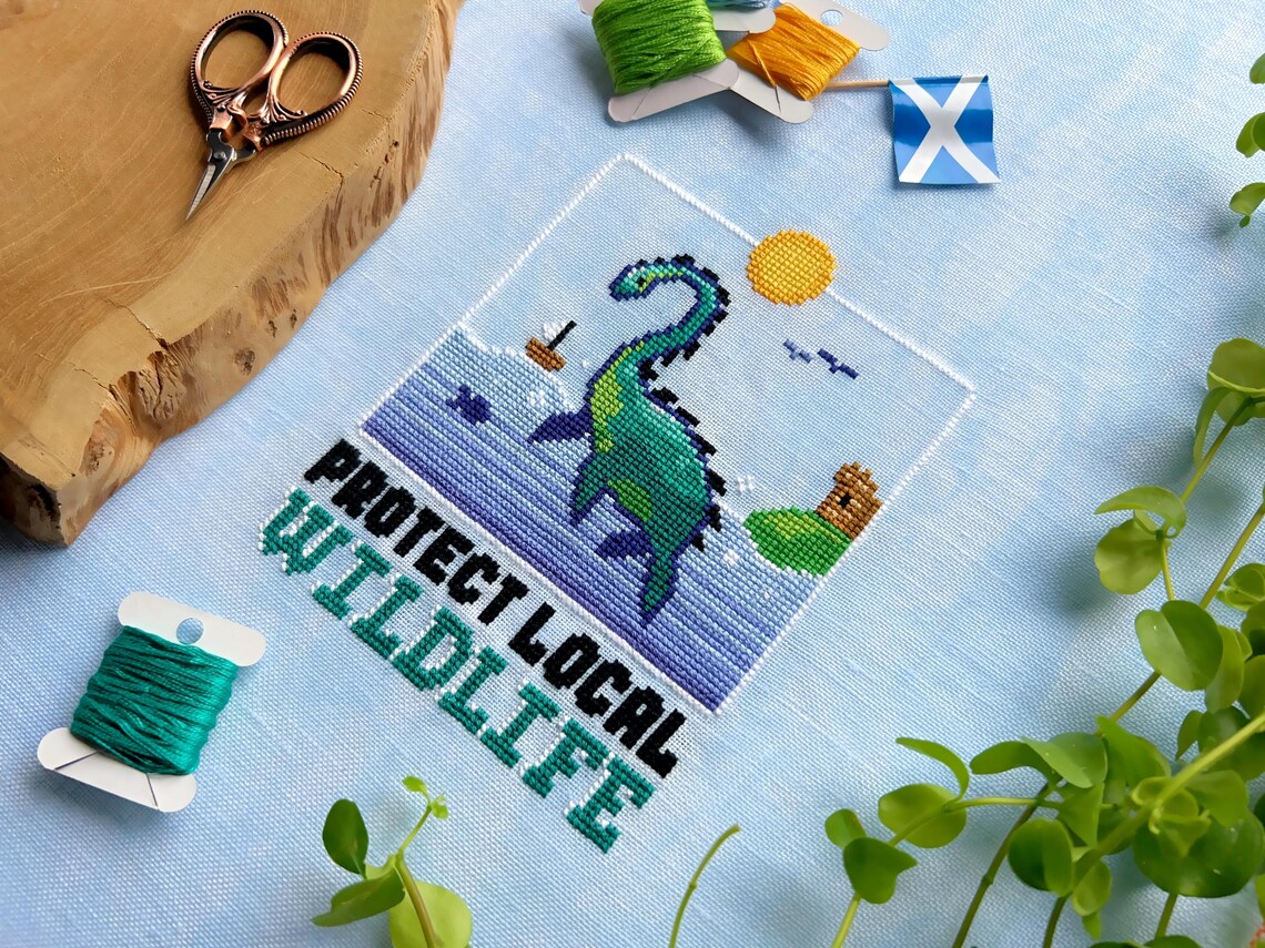 Nessie Cross Stitch Pattern - Cryptid Xstitch - Protect Local Wildlife ...