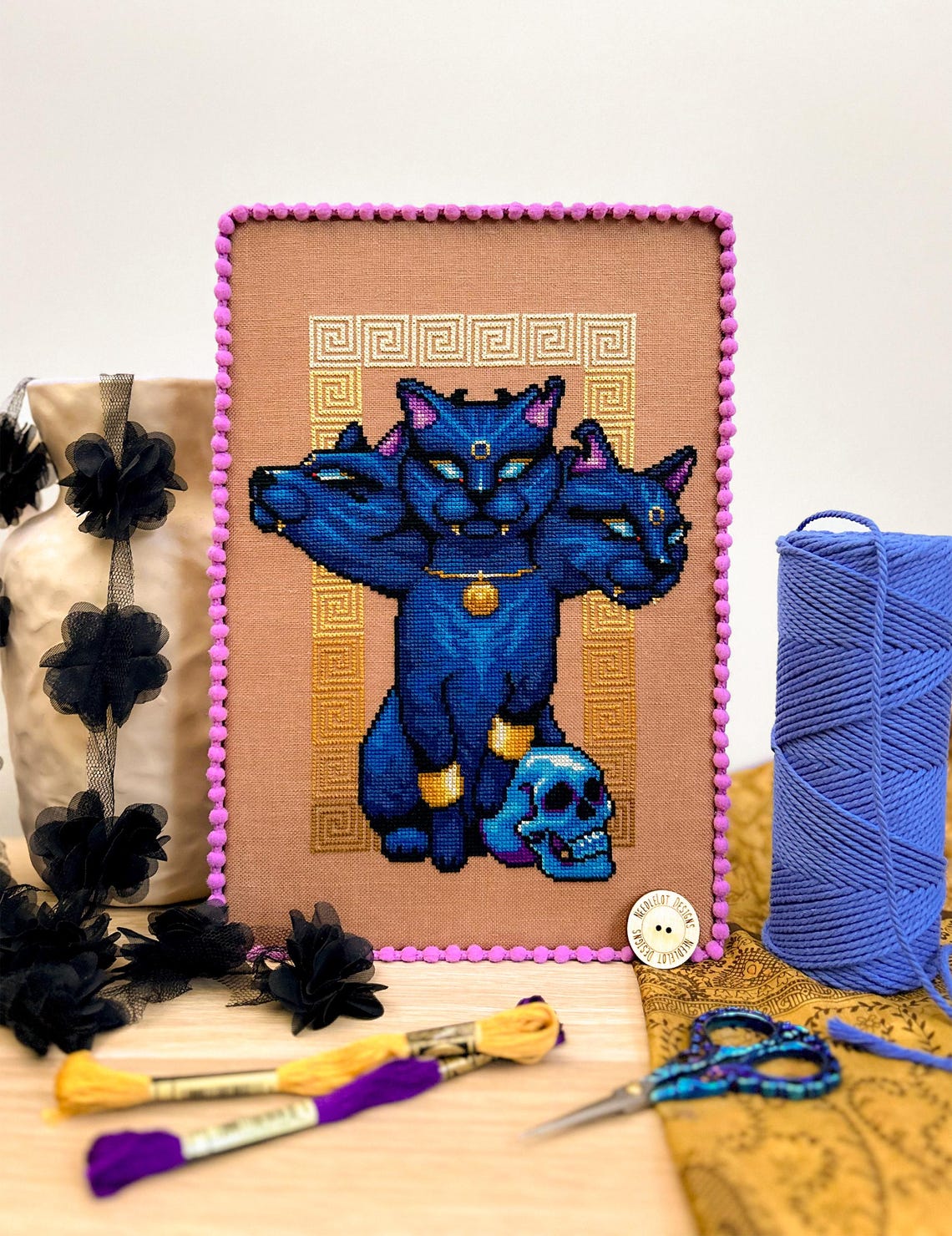 Cerberpuss - Cat Cerberus Cross Stitch - Mythical Cryptid Cross Stitch ...