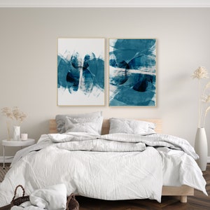 Abstract Art Printable, Set of 2, Navy Teal Blue Tone, Printable Wall ...