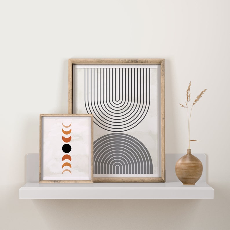 Rainbow & Moon Phases Printable Wall Art Set of 2 Mid | Etsy