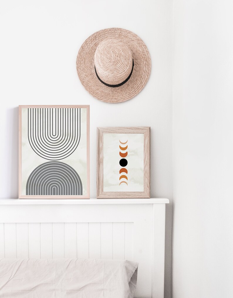 Rainbow & Moon Phases Printable Wall Art Set of 2 Mid - Etsy