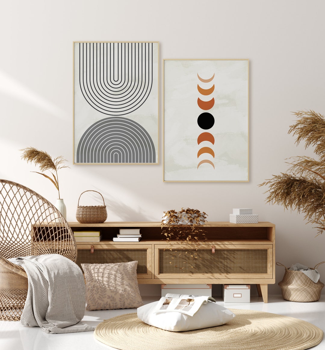 Rainbow & Moon Phases Printable Wall Art Set of 2 Mid - Etsy
