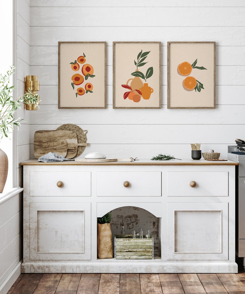 Printable Wall Art Boho Kitchen Decor Set of 3 Mid Century | Etsy