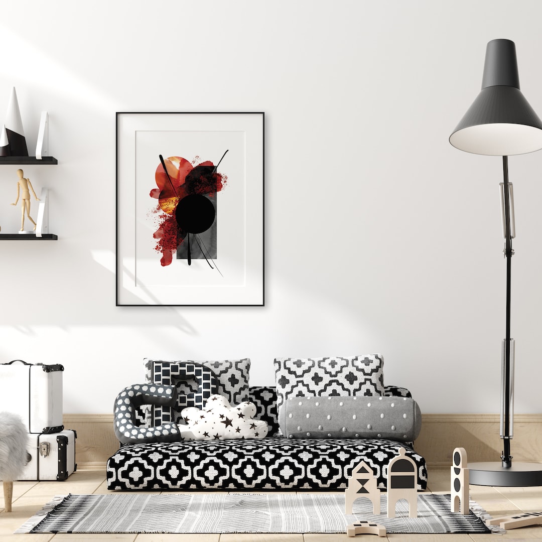 Printable Wall Art, Abstract Red Modern Art, Black Gold Red Modern ...