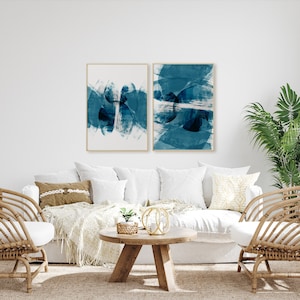 Abstract Art Printable, Set of 2, Navy Teal Blue Tone, Printable Wall ...