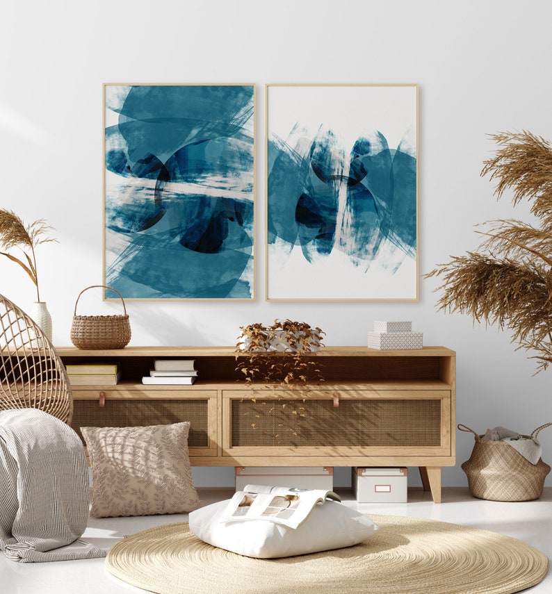 Abstract Art Printable Set of 2 Navy Teal Blue Tone - Etsy