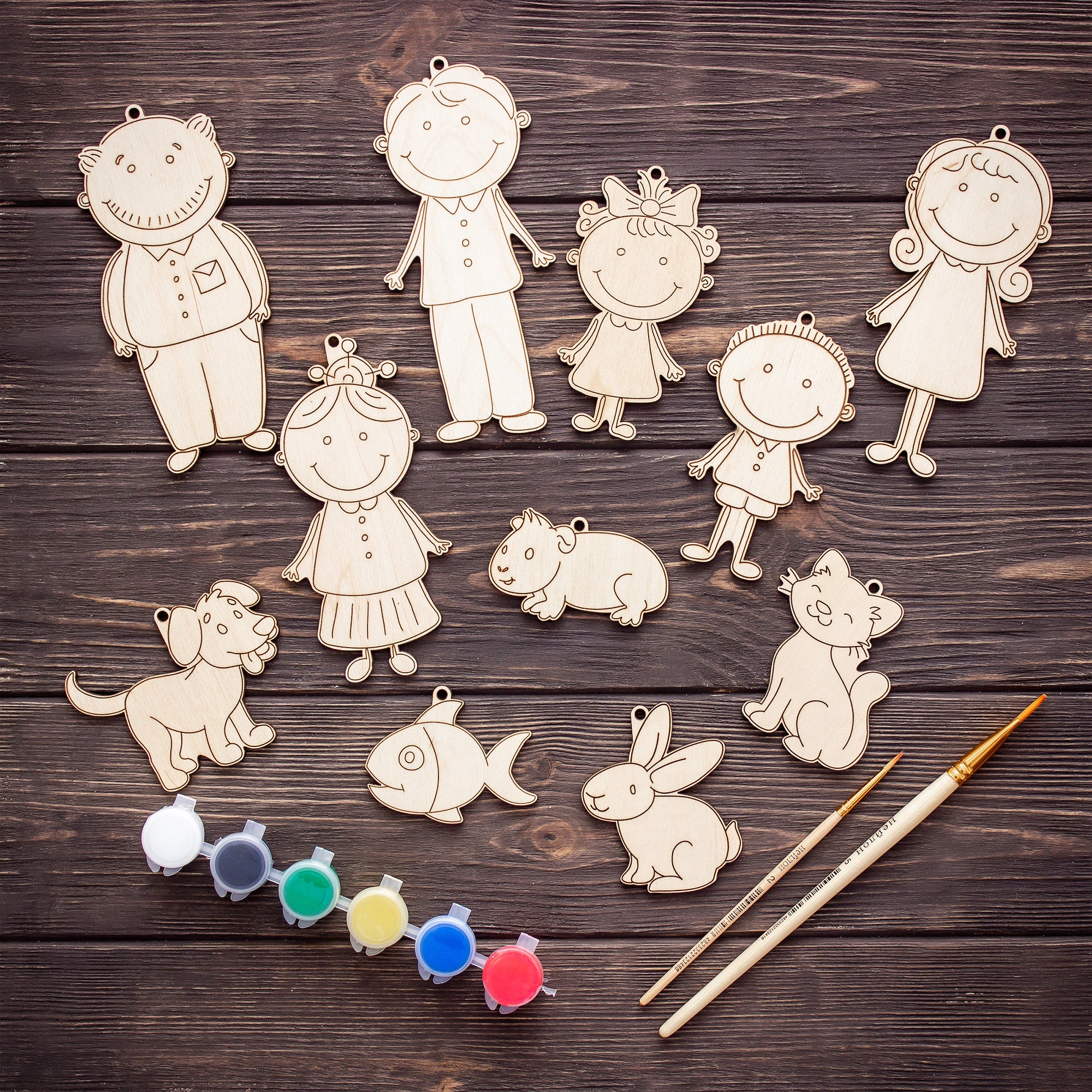 Wooden Coloring for Kids big Family, Coloring Set, Diy Craft, Activity ...