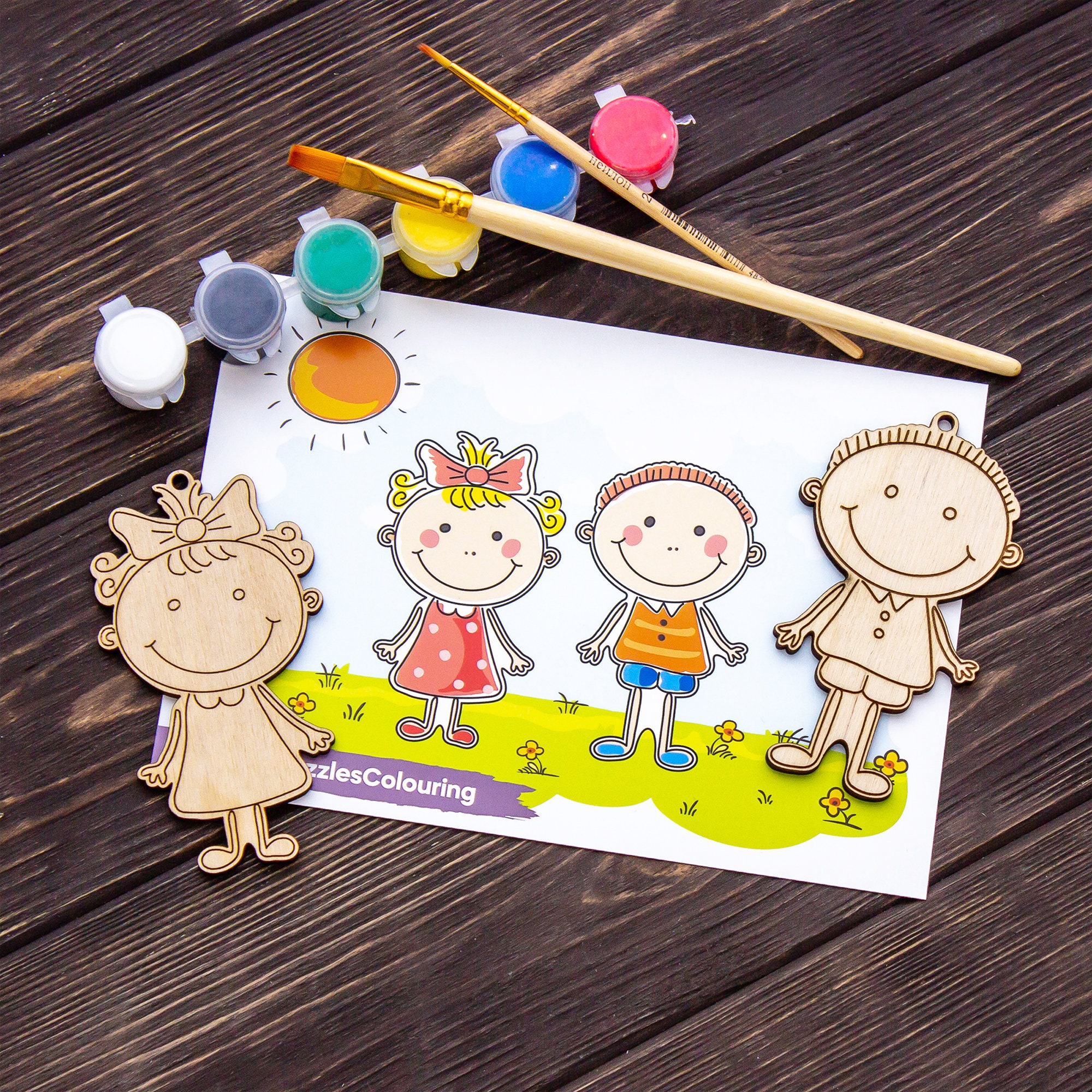 Wooden Coloring for Kids big Family, Coloring Set, Diy Craft, Activity ...