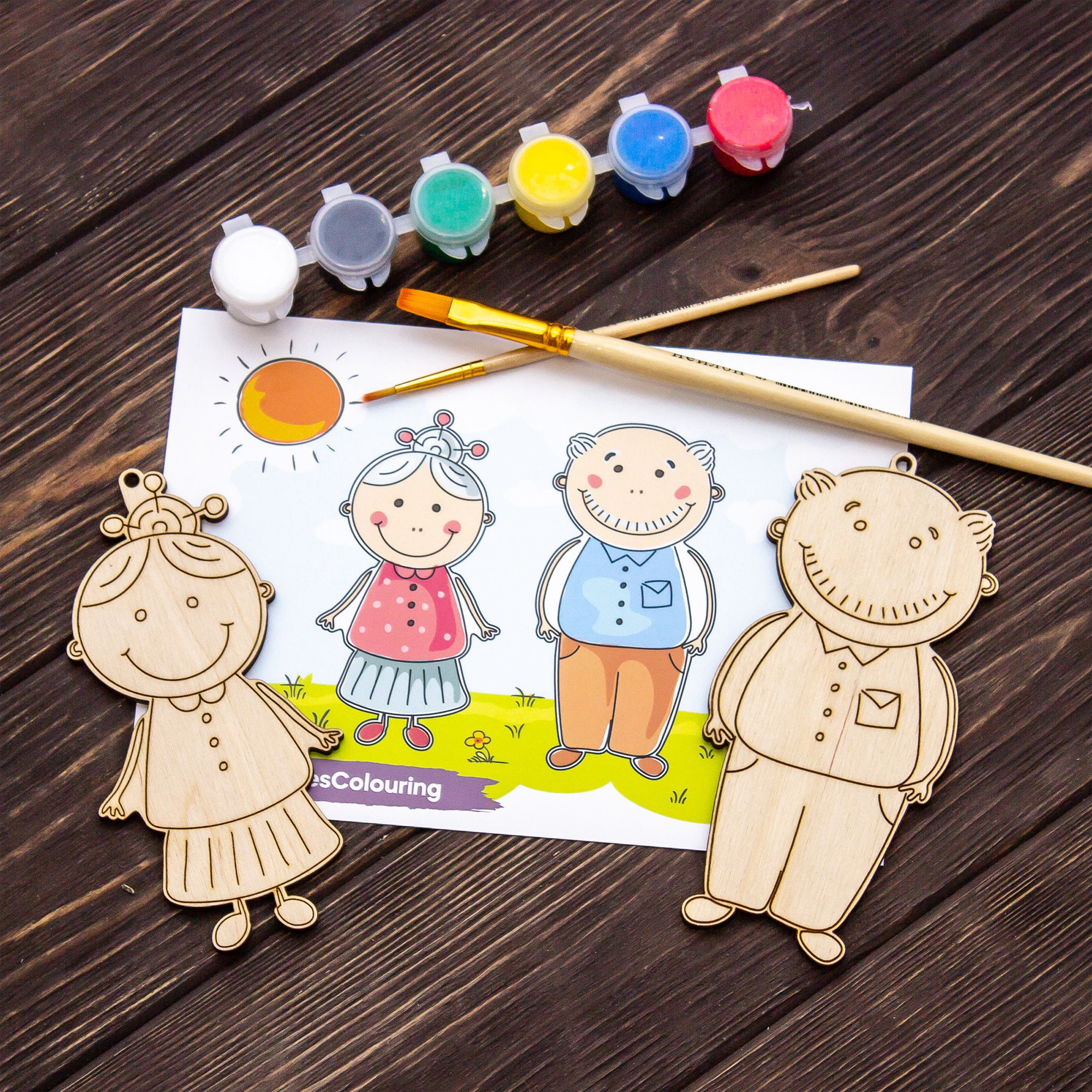 Wooden Coloring for Kids big Family, Coloring Set, Diy Craft, Activity ...