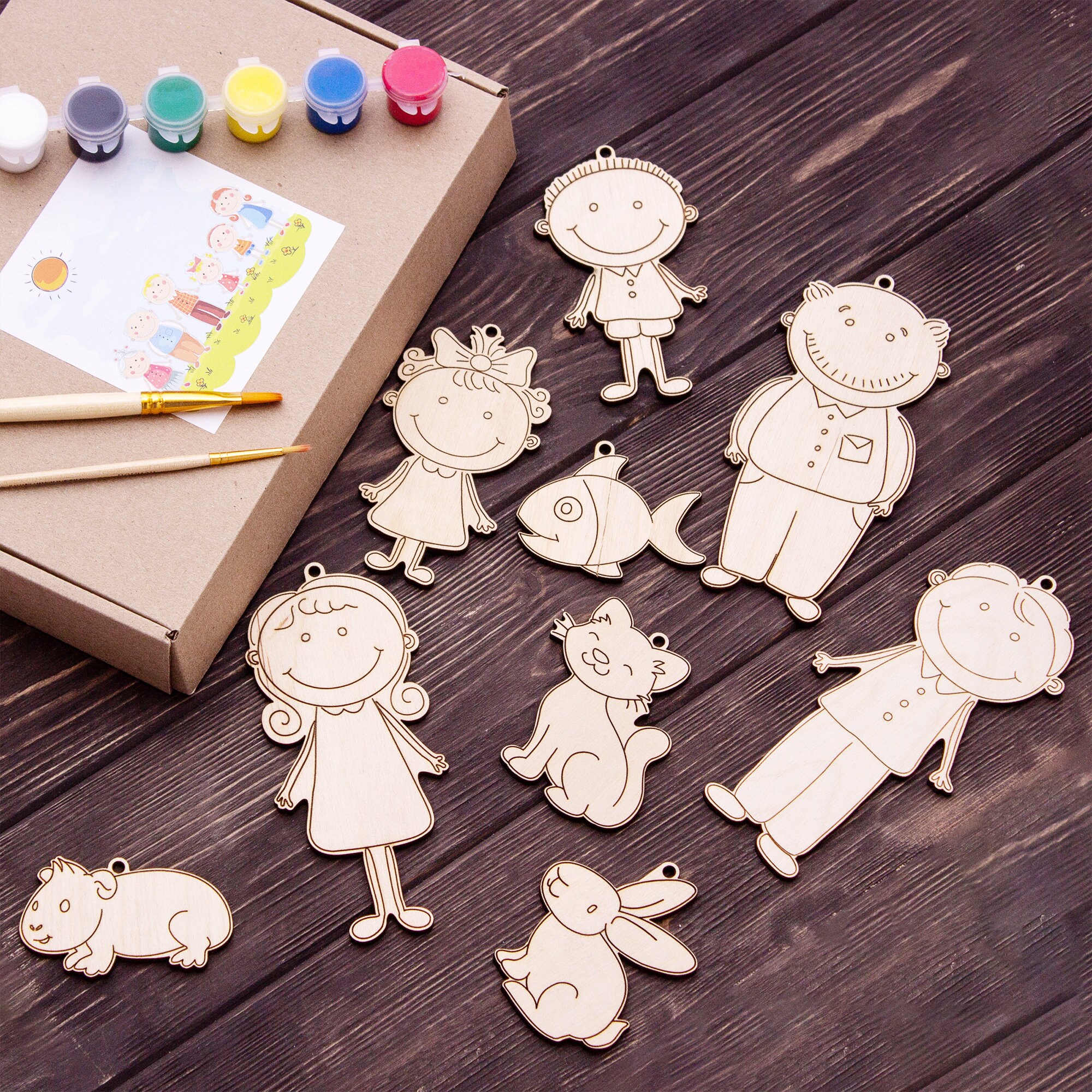 Wooden Coloring for Kids big Family, Coloring Set, Diy Craft, Activity ...