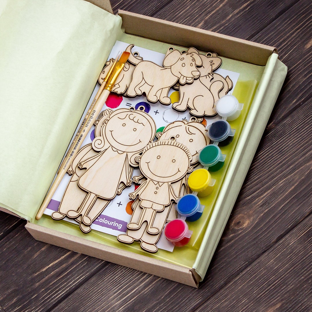 Wooden Coloring for Kids "big Family", Coloring Set, Diy Craft ...