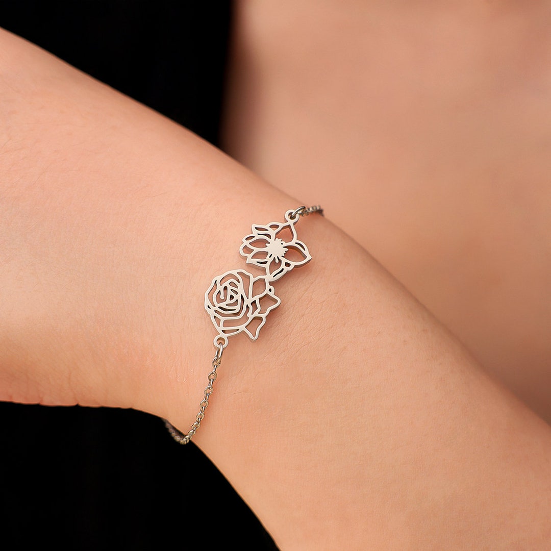 Birth Flower Bracelet, Birth Month Flower Bracelets, Floral Bracelets ...