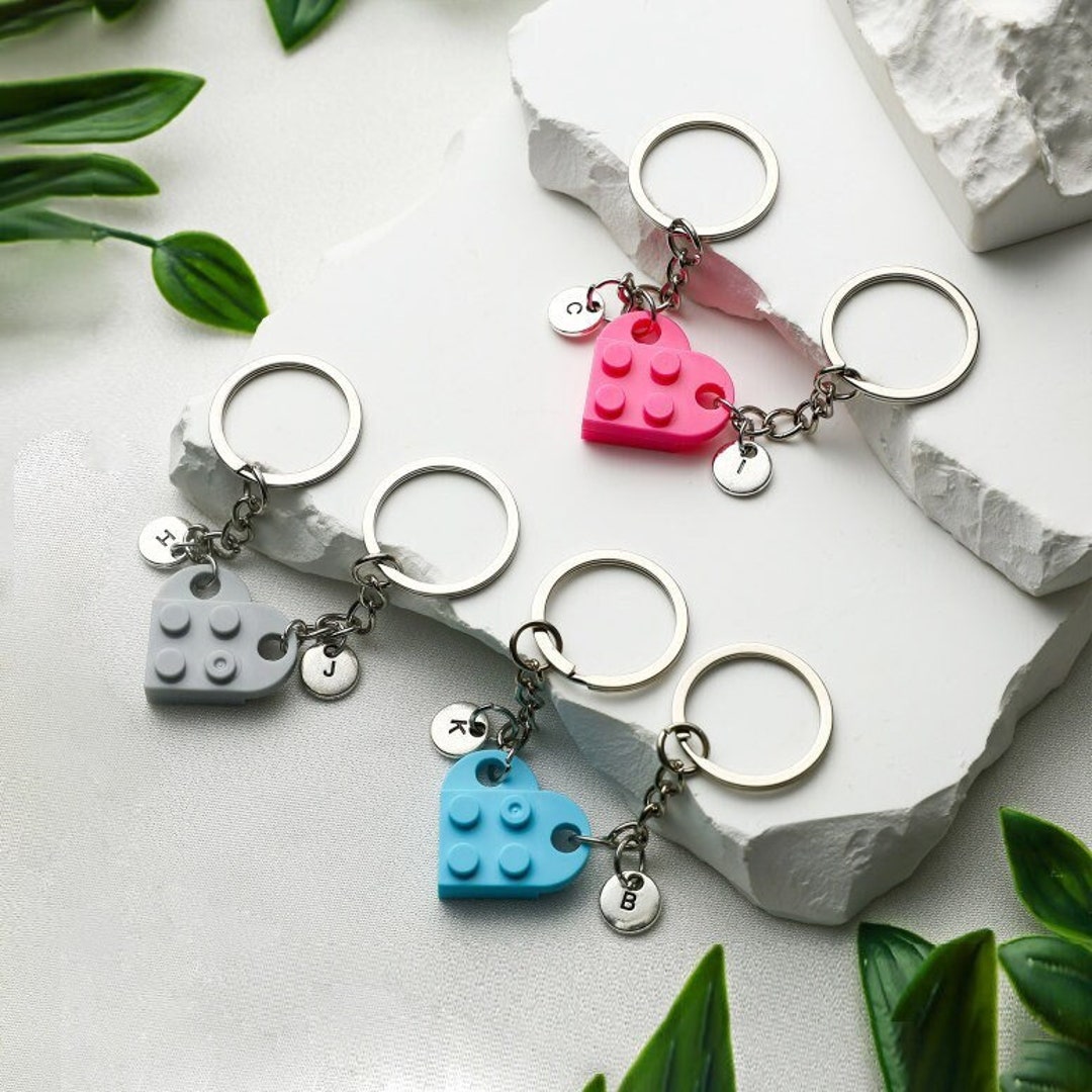 Custom Heart Pendant Keychain Set, Initial Key Ring Matching Keychain ...