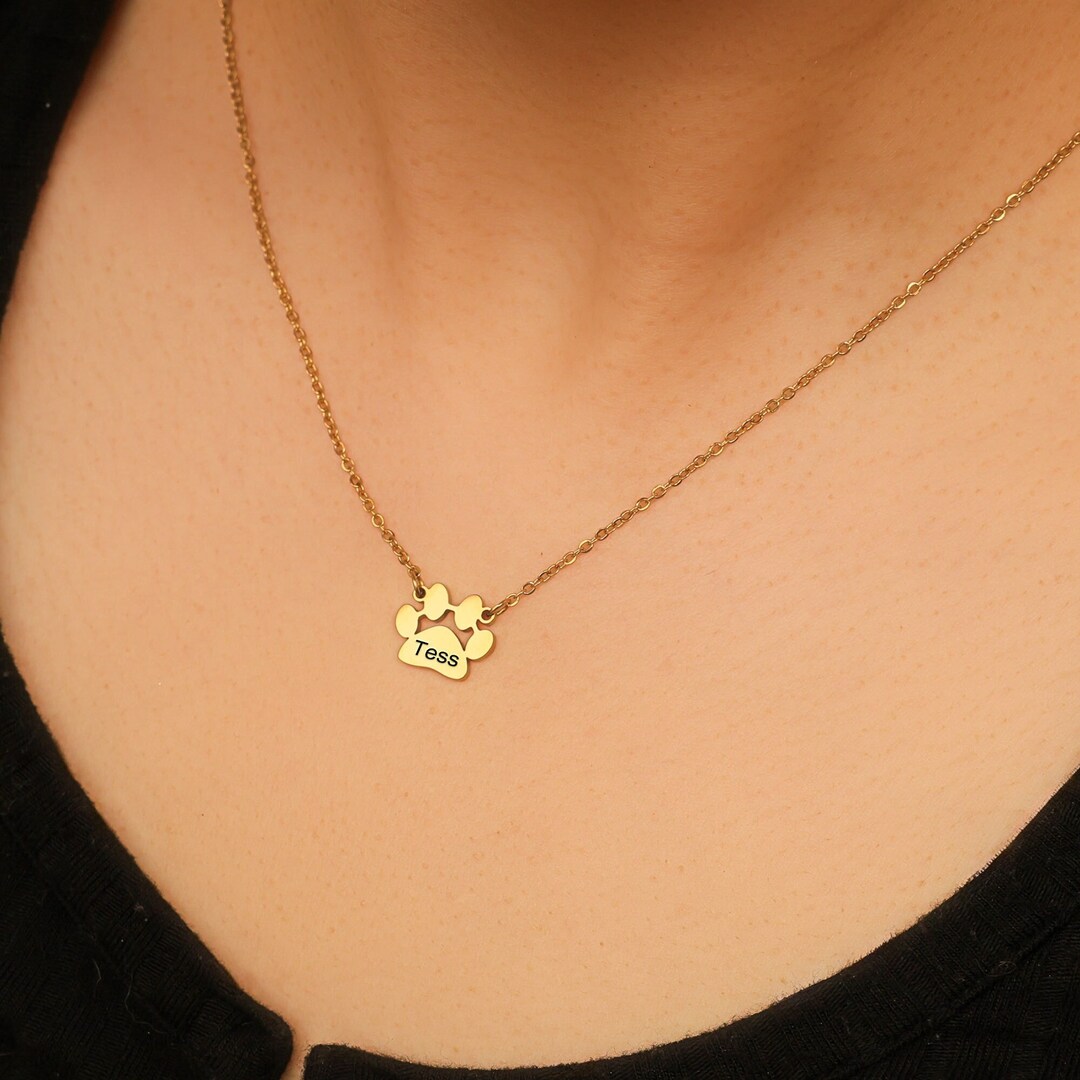 Personalized Tiny Dog Paw Necklace, Paw Print Name Necklace, Minimalist ...