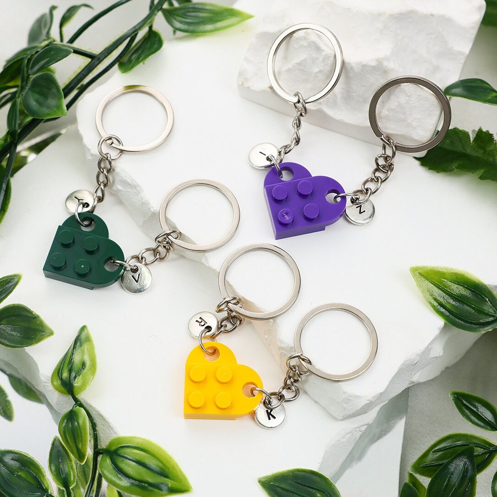 Personalized Heart Keychain Set, Initial Matching Keychains, Couple ...