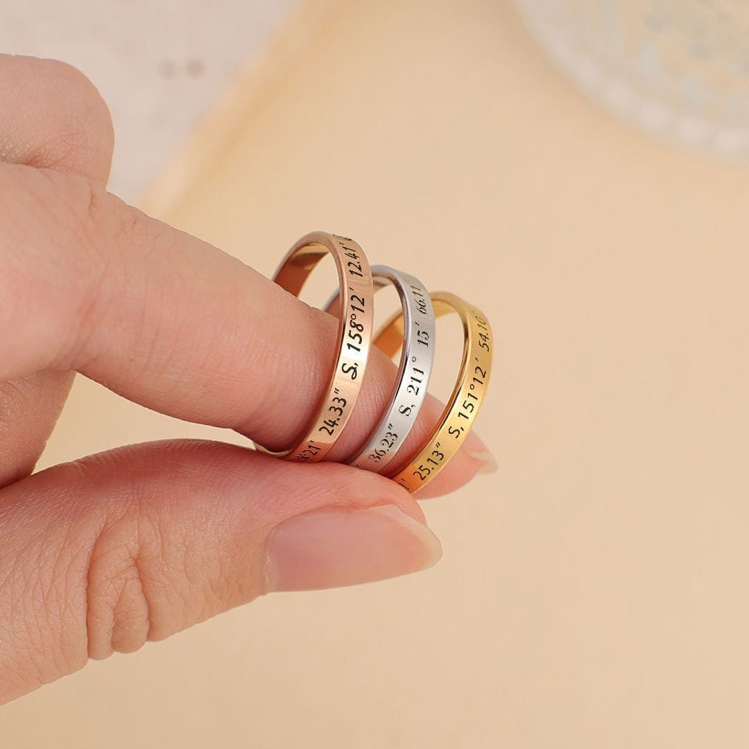 Custom Coordinate Ring,latitude Longitude,gps Coordinates Sign,custom ...