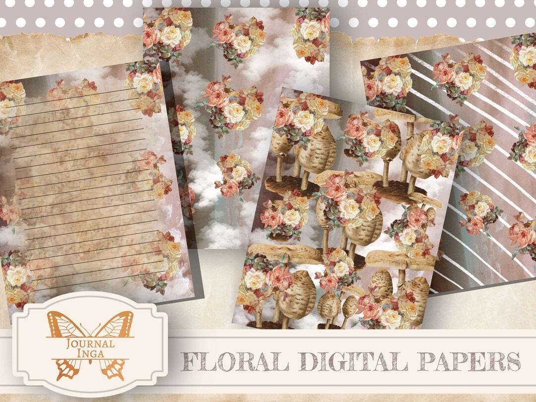 Vintage Floral Digital Paper Kit, Junk Journal Digi Kits, Printable ...