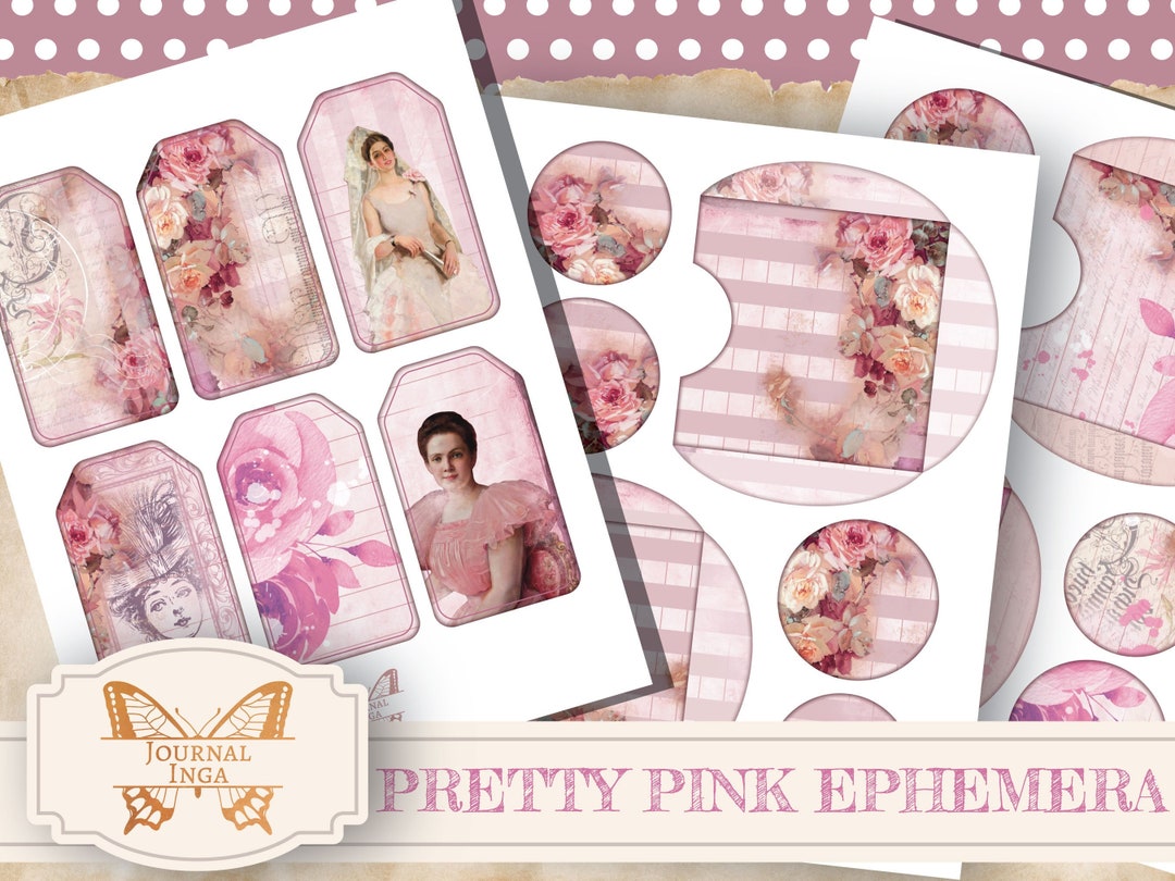 Pretty Pink Printable Ephemera, Junk Journal Digi Kits, Junk Journal ...