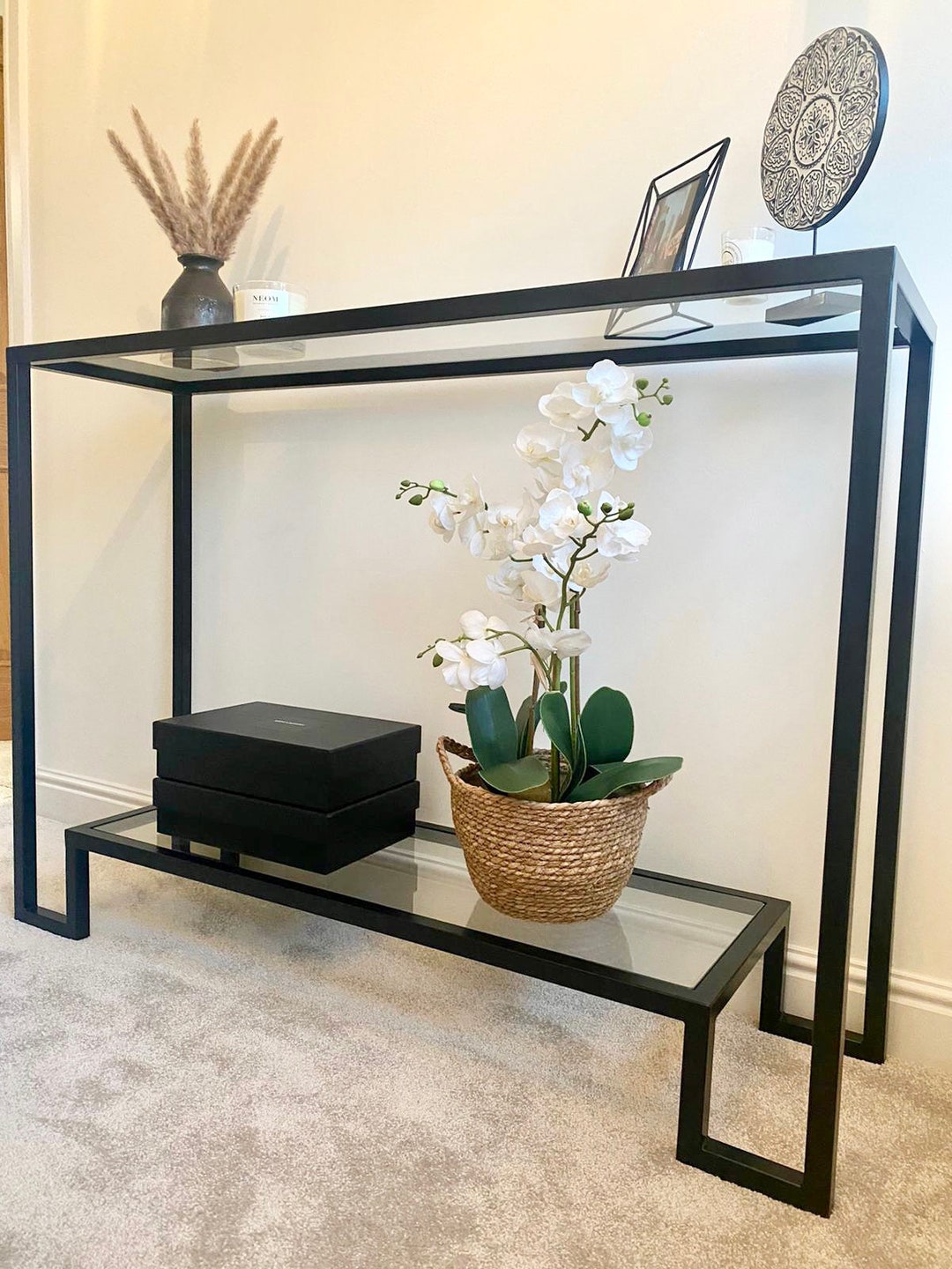 Console Table Metal Glass Black Console Side Table - Etsy