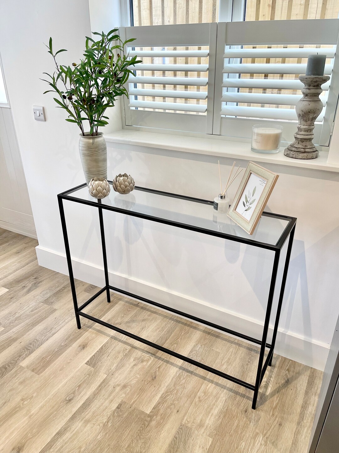 Madison Glass Metal Console Table Black - Etsy UK