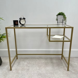 Glass Metal Office Desk Gold - Etsy