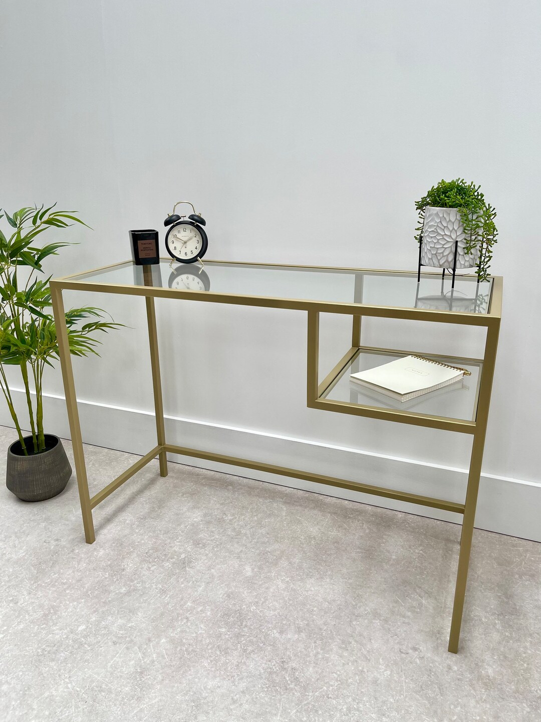 Glass Metal Office Desk Gold - Etsy