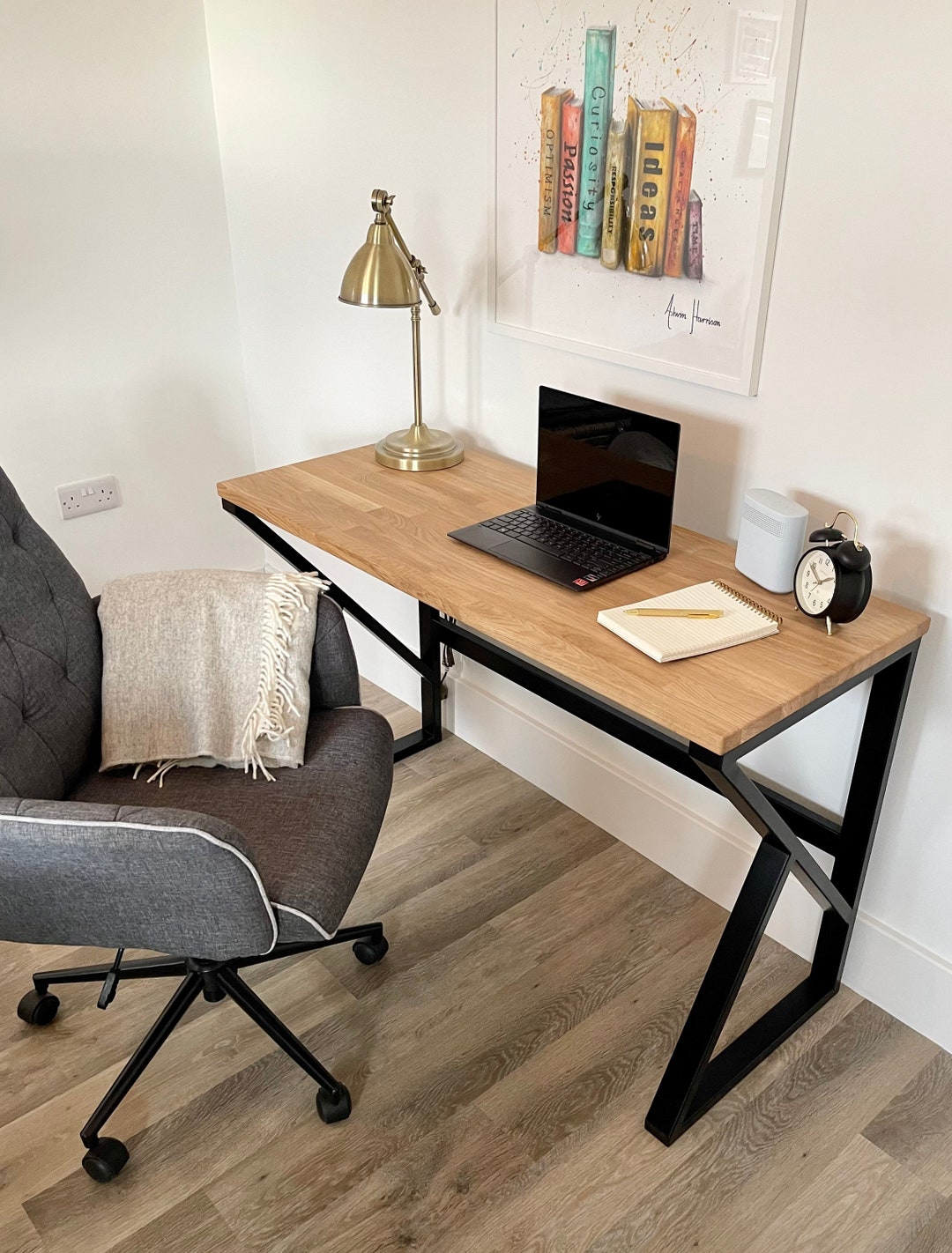 Oak Topped Matte Black Metal Office Desk - Etsy UK