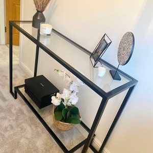 Console Table Metal Glass Black Console Side Table - Etsy